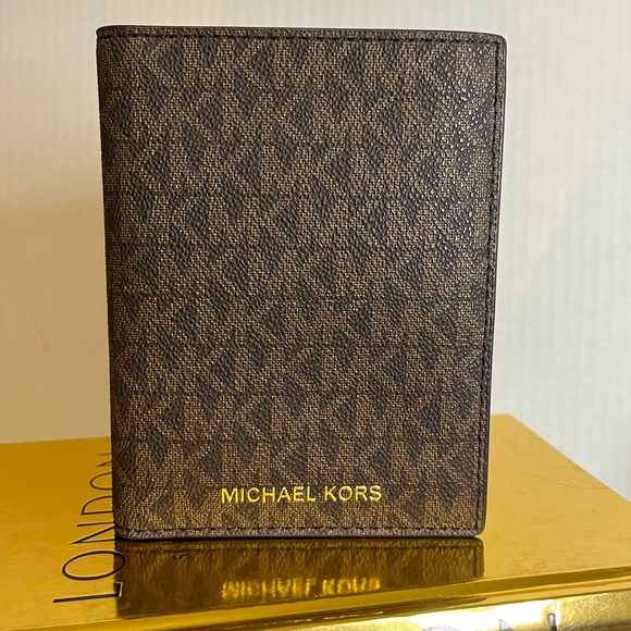 Michael Kors | Bags | Michael Kors Dark Brown Monogram Passport Cover ...